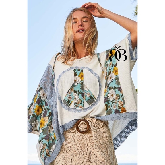 POL | Tops | Pol Flower Patchwork Peace Sign Oversized Hoodie Top With ...